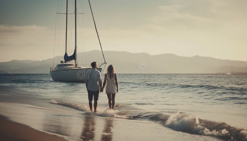 Two Adults Enjoy Leisure Activity Sailing Yacht, Bonding in Nature ...