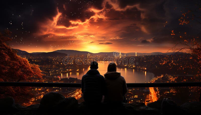 Two Adults in Silhouette, Backlit by the Sunset, Outdoors in Nature ...