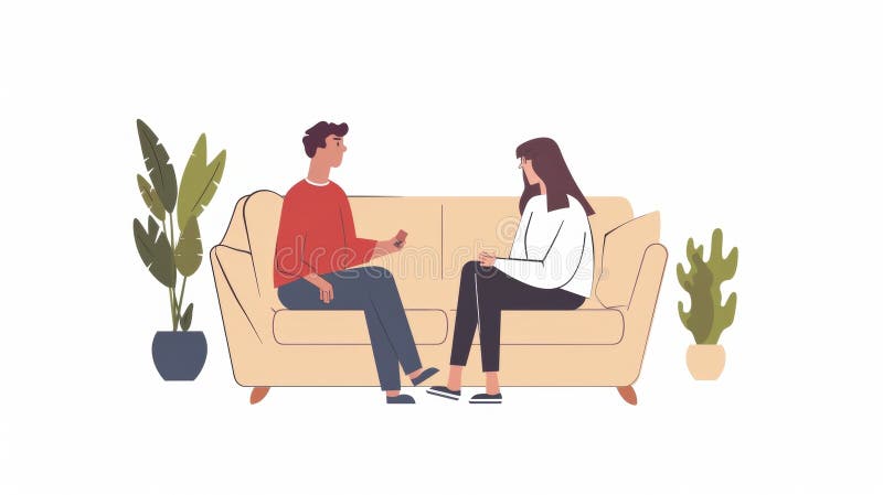Two Adults Sitting on a Couch with a the Engaging in Deep Conversation ...