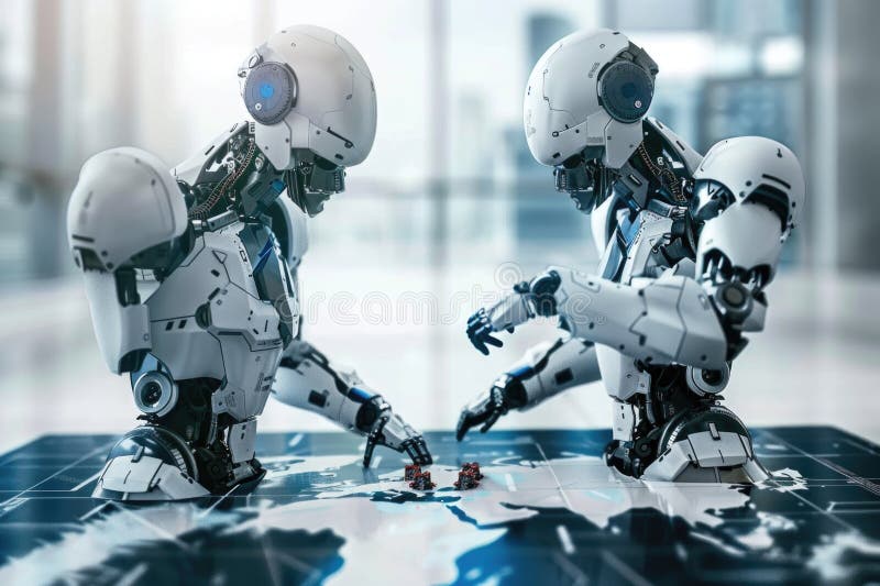 Futuristic Robots Analyzing Digital Map - AI Technology, Innovation ...