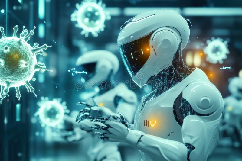 Robots Engaged in Neutralizing Viruses in a High Tech Laboratory ...