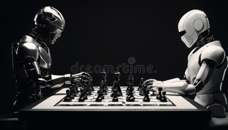 Robots Playing Chess in a Dramatic, High-contrast Setting Stock Photo ...