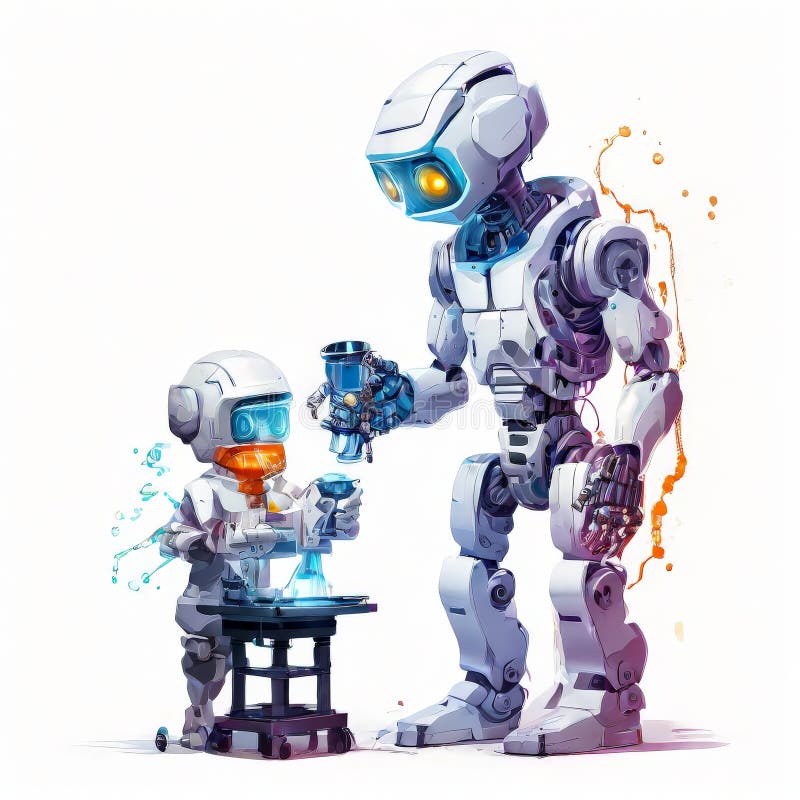 Futuristic Robots Engaging in a Science Experiment Together Stock Image ...