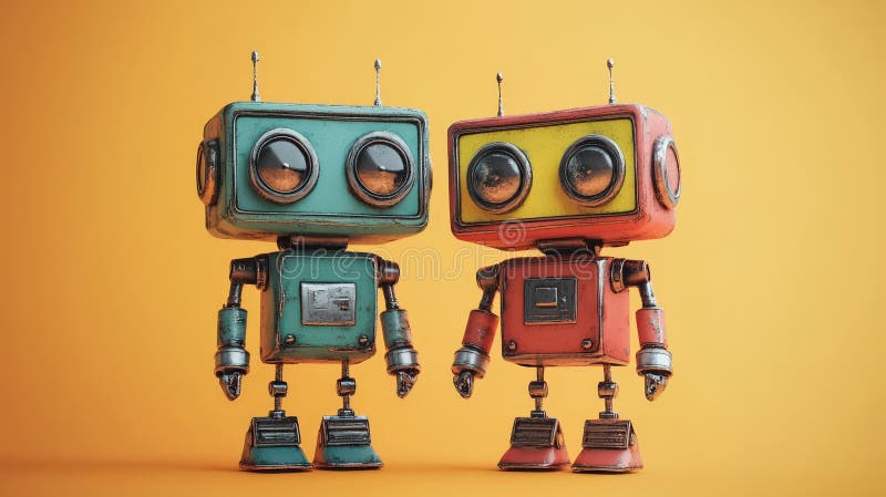 Two Advanced Robots Standing Together in a Futuristic Setting ...