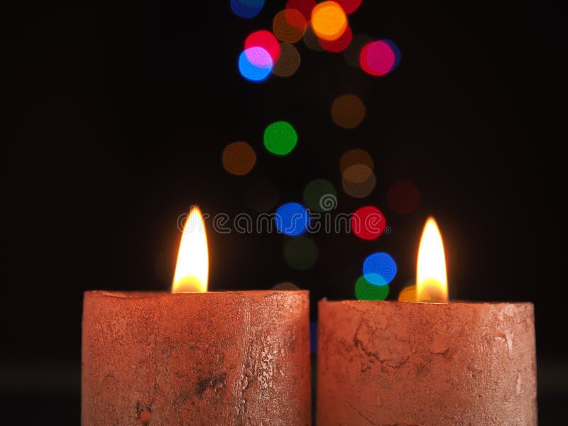 Two Advent Candles Burning with Christmas Lights Bokeh Stock Image ... Two Advent Candles Burning with Christmas Lights Bokeh Stock Image ...