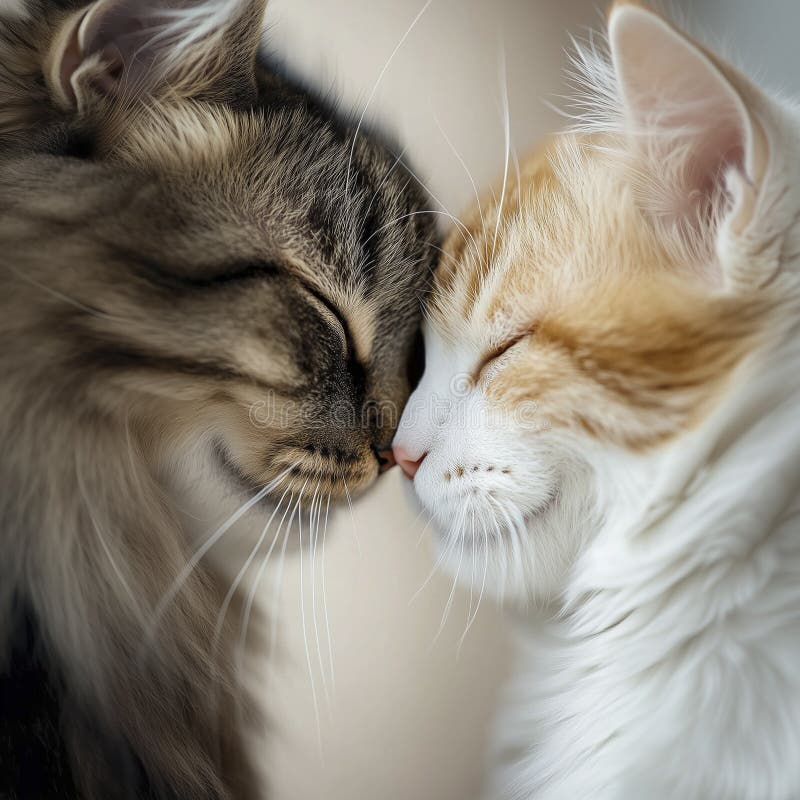 Two Affectionate Cats Cuddling with Noses Touching, AI Generated Stock ...