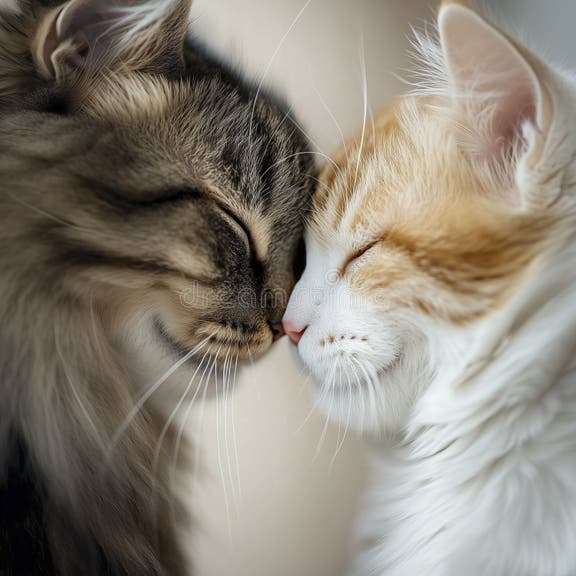 Two Affectionate Cats Cuddling with Noses Touching, AI Generated Stock ...