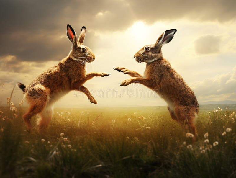 Two aggressive hares stock illustration. Illustration of fighting ...