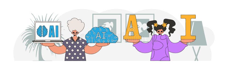 Two AI Partners, in a Trendy Style, Vector Drawn. Stock Vector ...