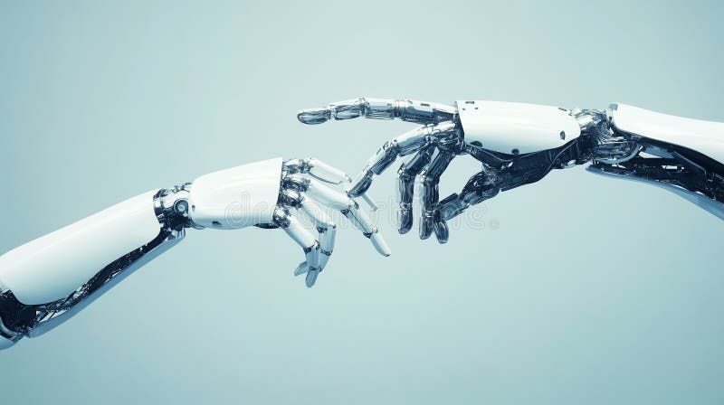 Two AI Robotics Hands Touching, Artificial Intelligence Emotions ...