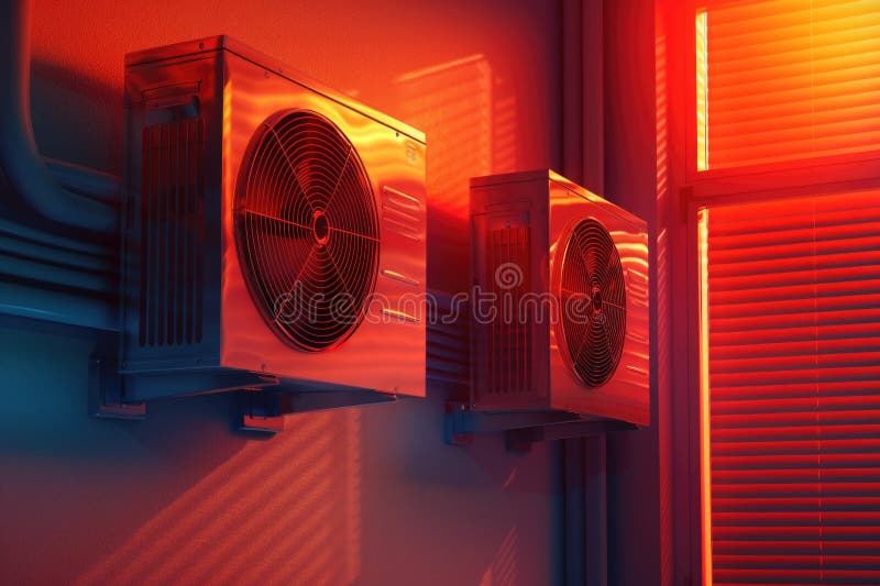 Two Air Conditioner Units Mounted on a Wall, Possibly in an Office or ...