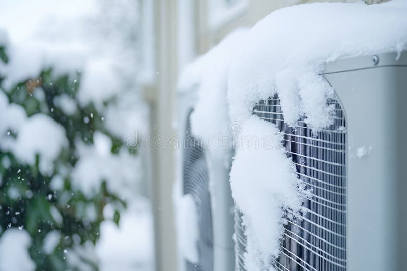 Two Air Conditioning Units Covered in Snow, Winter Scene Stock Image ...