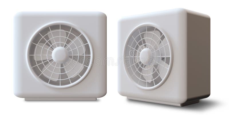 Two Air Source Heat Pumps Views are Illustrated in 3D Render, Showcasing Their Compact Design ...