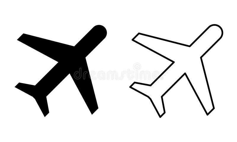 Airplane Icon Set. Airplane Flat Vector Icon Black and Outline Shapes ...