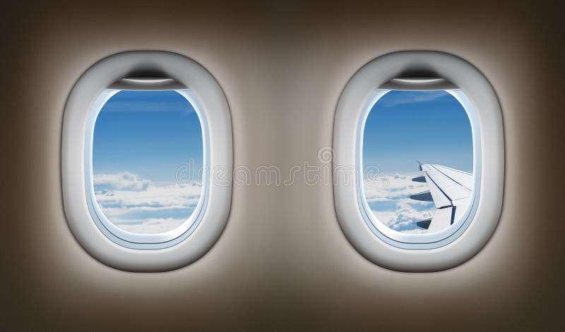 Two Airplane Windows. Jet Interior. Stock Illustration - Illustration ...