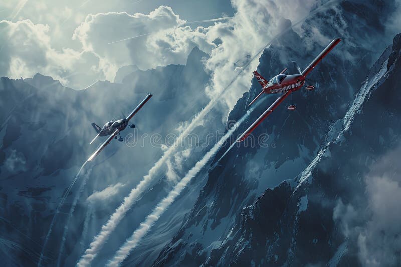 Two Airplanes Fly in Formation, Performing Synchronized Loop-the-loops ...