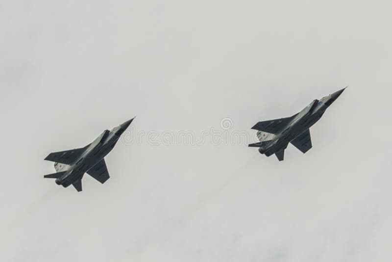 Two Airplanes Mig 31 Flying Against the Sky Stock Photo - Image of ...
