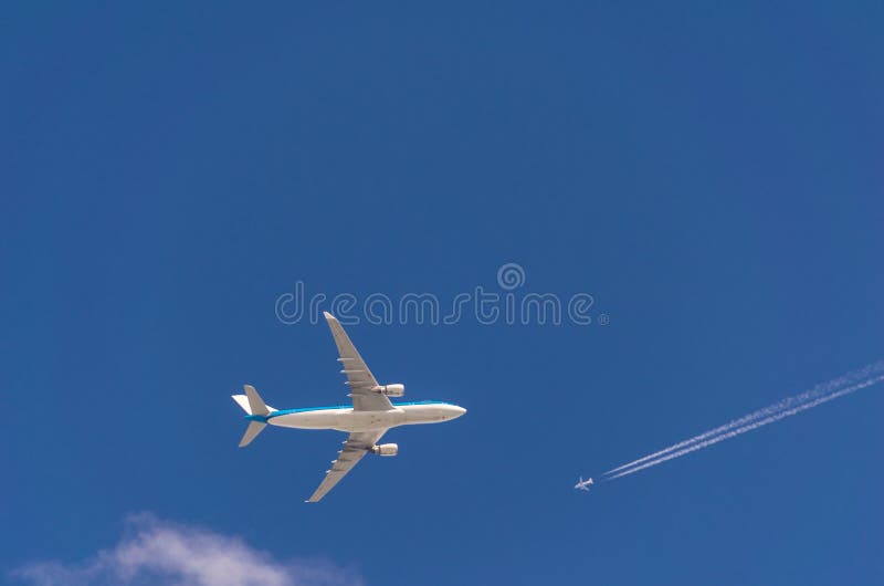Two Airplanes in the Sky Crossing Paths at Different Flight Travel ...