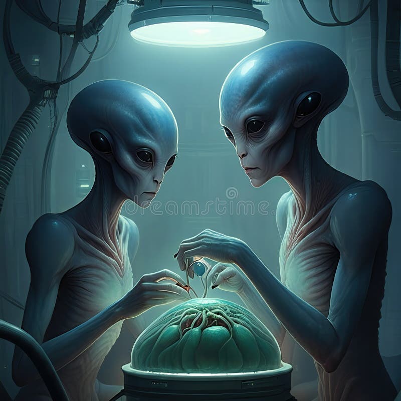 Two Aliens Experimenting on a Life Form Stock Illustration ...