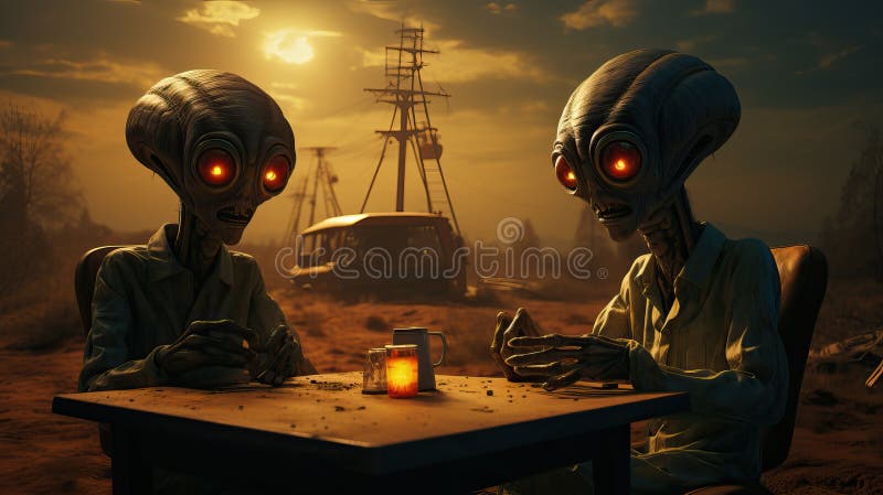 Two Aliens are Sitting at the Table. Stock Illustration - Illustration ...