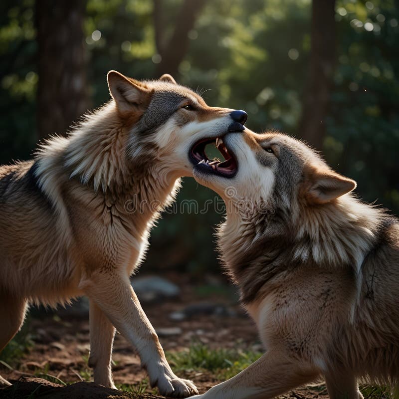 Two Alpha Male Wolves Fighting To Defend Their Pack Stock Illustration ...