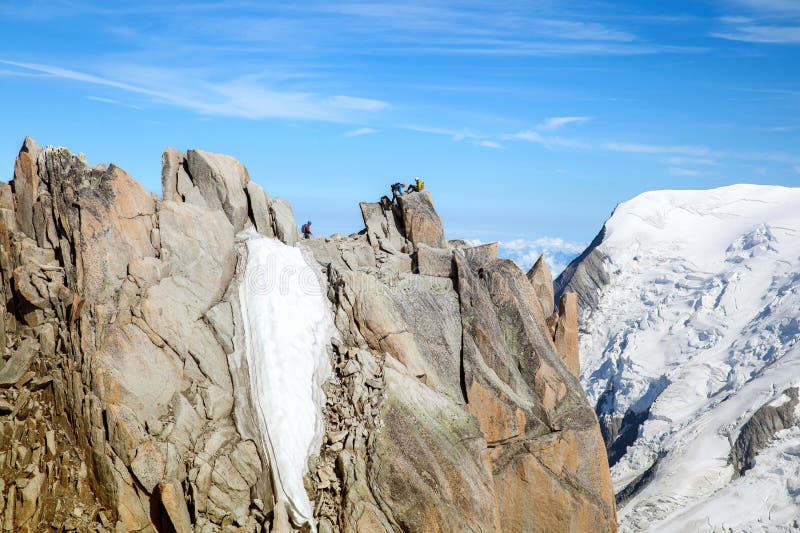 Two Alpinists on Top of Cliff in the Alps Stock Image - Image of ascend ...