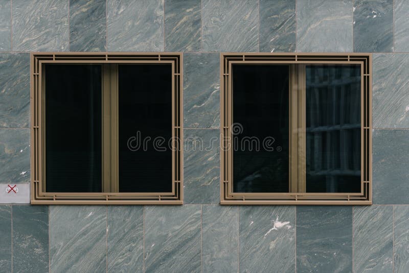 Two Aluminium Windows on Stone Wall, Symmetry Stock Photo - Image of ...