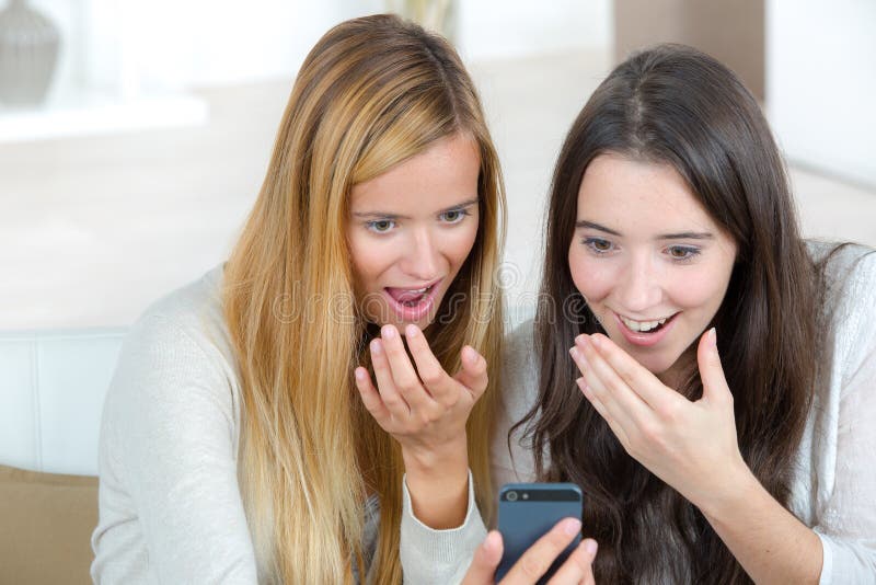 Two Amazed Astonished Young Women Talking Stock Image - Image of friend ...