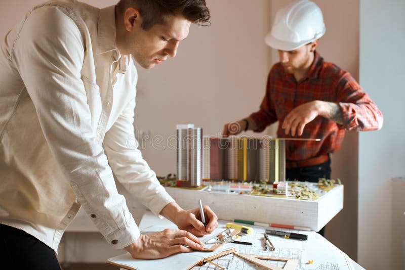 Two Ambitious Achitect Discusiing Project, Sharing Ideas Stock Photo ...