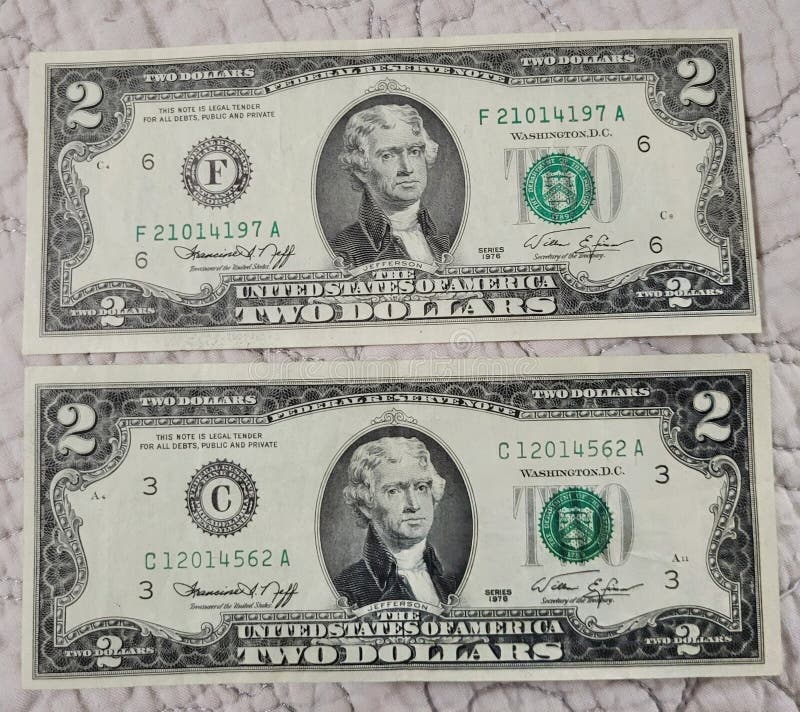 Two $2 American Dollar Bills from 1976 Editorial Stock Image - Image of ...