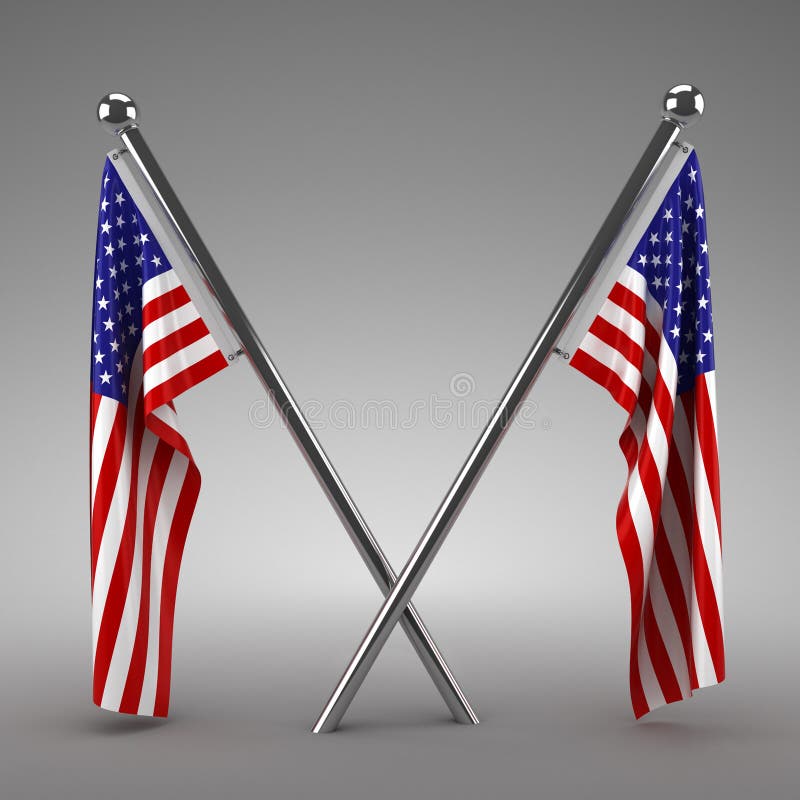 Two American flags hanging stock illustration. Illustration of render ...
