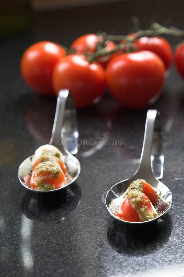 Amuse Bouche with Cherry Tomato Stock Image - Image of restaurant, dine ...