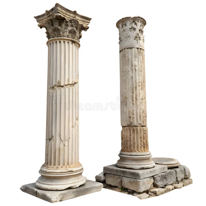 Two Broken Ancient Columns Isolated on White Background Stock ...