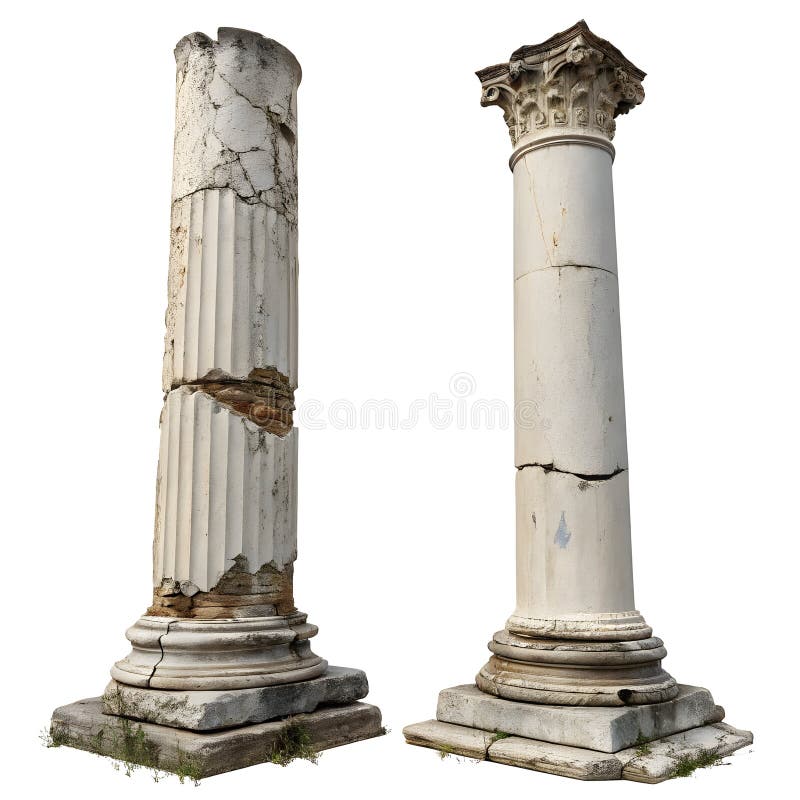 Two Broken Ancient Columns Isolated on White Background Stock ...