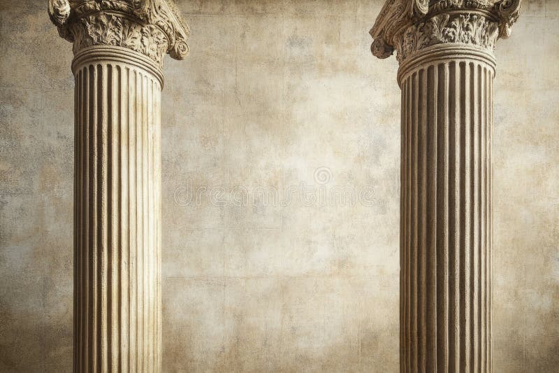 Two Ancient Columns Supporting an Empty Wall, Creating a Classical ...