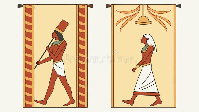 Two Ancient Egyptian Figures with Ceremonial Attire and Patterns ...