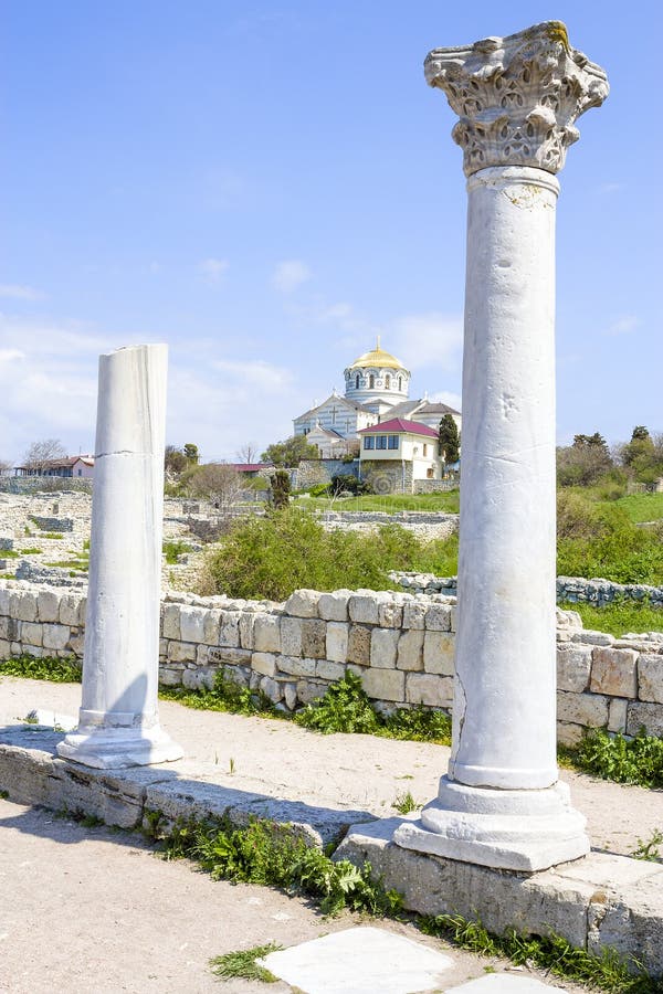 Two ancient greek columns stock image. Image of architecture - 88357097