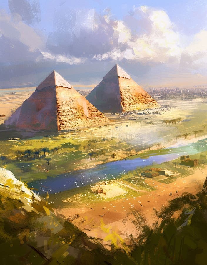 Two Ancient Pyramids in the Egyptian Desert Landscape Stock ...
