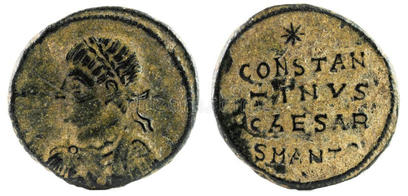 Ancient Roman Copper Coins of Emperor Constantine II Stock Photo ...