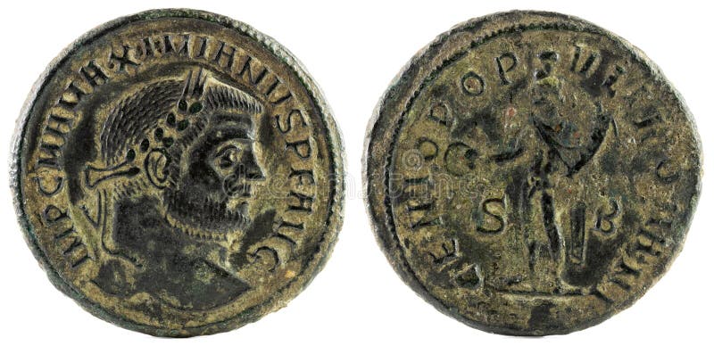 Ancient Roman Copper Coins of Emperor Maximianus Stock Photo - Image of ...