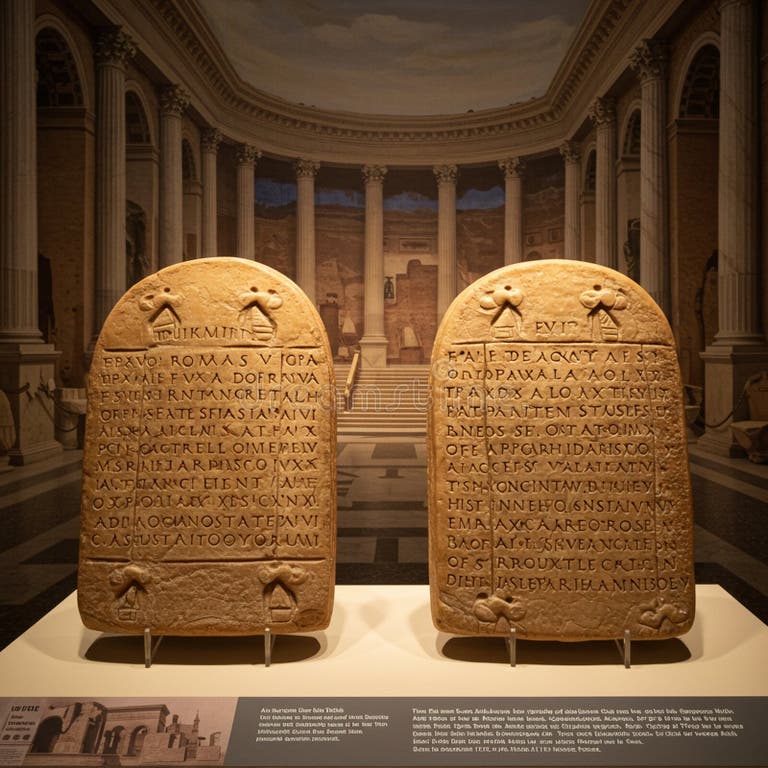 Two Ancient Stone Tablets with Latin Inscriptions are Displayed in a ...