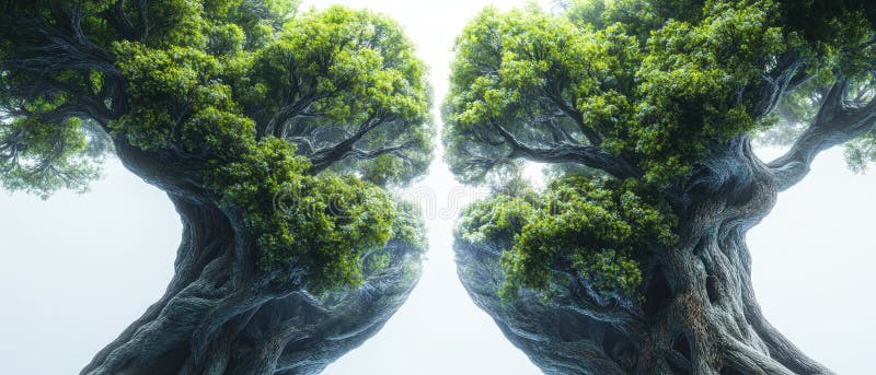 TWO ANCIENT TREES MEET in the MIST, THEIR BRANCHES INTERTWINED Stock ...