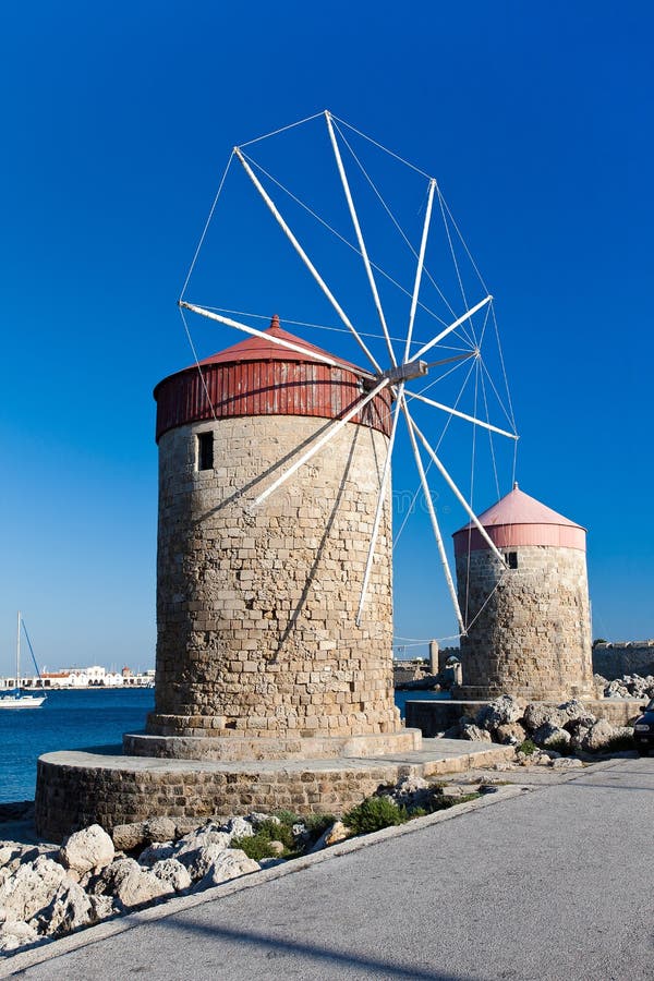 Ancient Windmill in the Harbour of Rhodes Editorial Photography - Image ...