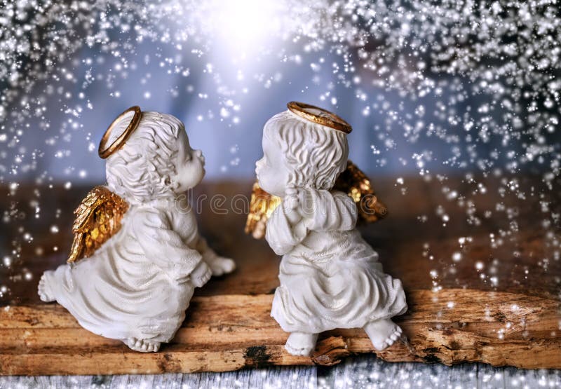 Two Angel in the Falling Snow Stock Photo - Image of snow, fairytale ...