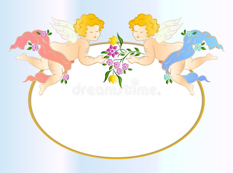 Two Angels with Flower. Vector Card Stock Vector - Illustration of ...