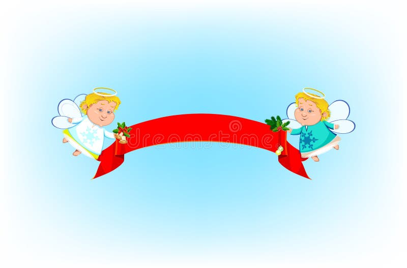 Two Angels Flying and Holding a Banner Stock Illustration ...