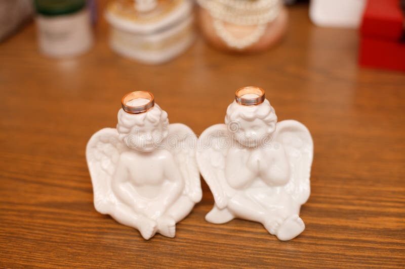 Two Angels with Golden Rings. Romantic Composition for Wedding Day ...