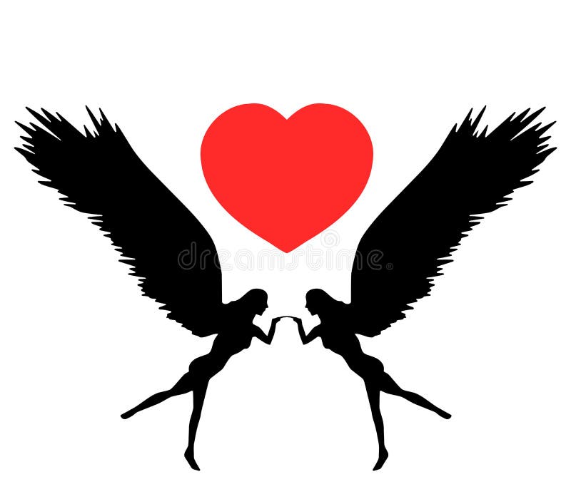 Two Angels with a Heart Shape Stock Illustration - Illustration of card ...
