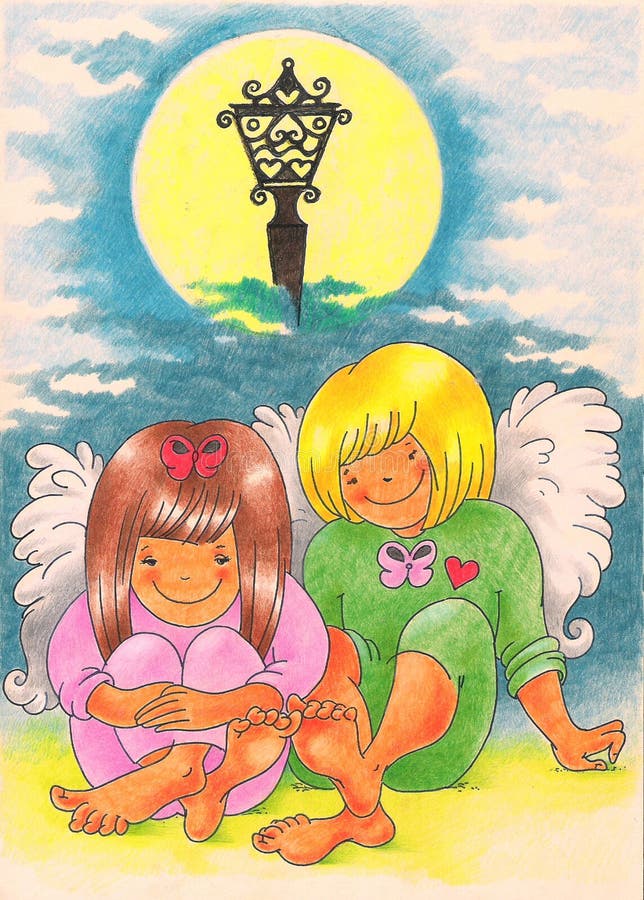 Two angels in love stock illustration. Illustration of valentine - 7603778