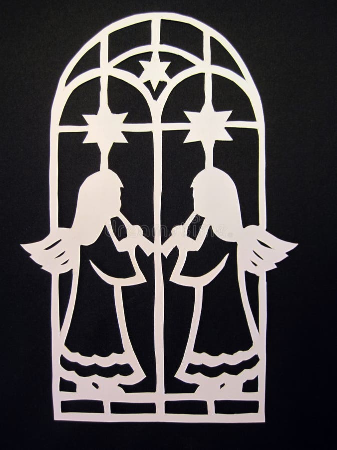 Two angels. Paper cutting stock image. Image of star - 36858953